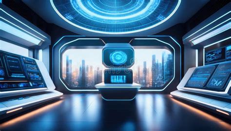 Futuristic Room With Multiple Screens Showcasing A Cutting Edge Ai Powered Automation System