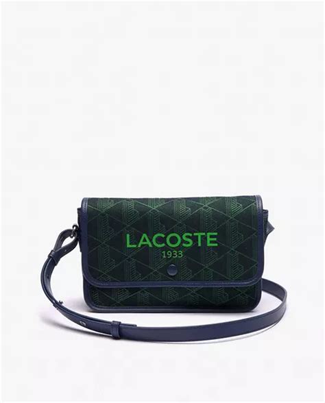 Lacoste Heritage Monogram Jacquard Flap Close Shoulder Bag Blue 500