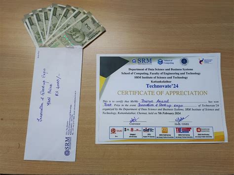 Secured ₹4000 Prize At Technovate24 Tharun Anand Shuresh Posted On The Topic Linkedin