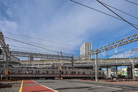 Urban Railway Intersection With Overpasses And Road Traffic Tokyo Dec