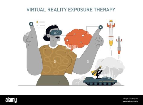Virtual Reality Exposure Therapy Illustration First Responder Using Vr Headset For Ptsd