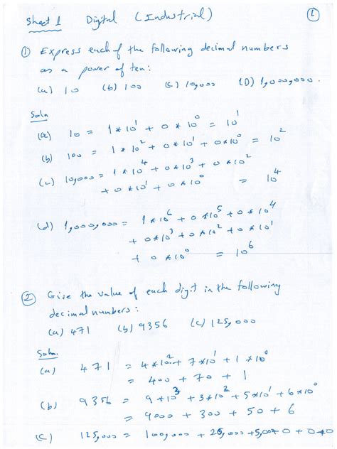 Sheet 1 Digital On Numbering System Pdf