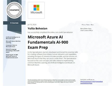 Completed Microsoft Azure Ai 900 Prep On Coursera Yuliia Bohosian