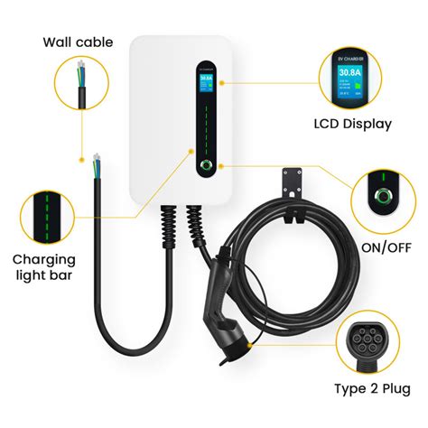 Ev 충전기 32a Evse Wallbox 전기 자동차 자동차 충전 스테이션 220v 유형 2 소켓 1 단계 72kw Iec 62196 2 6m 케이블 신에너지 차량