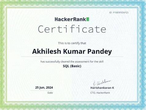 Akhilesh Kumar Pandey On Linkedin Sql Hackerrank Achievement Learningjourney