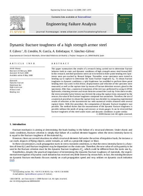 Pdf Dynamic Fracture Toughness Of A High Strength Armor Steel