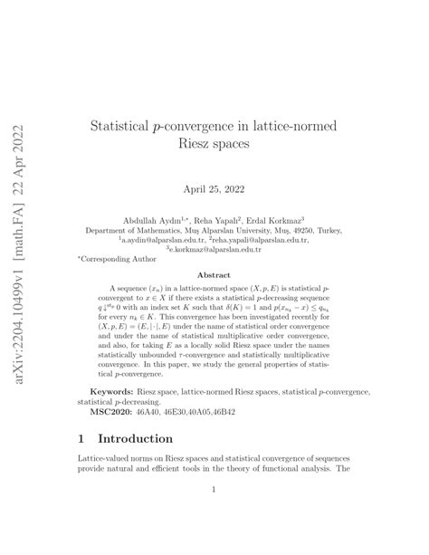Pdf Statistical P Convergence In Lattice Normed Riesz Spaces