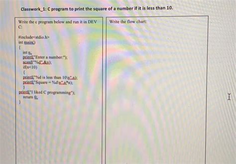 solved classwork 1 c program to print the square of a
