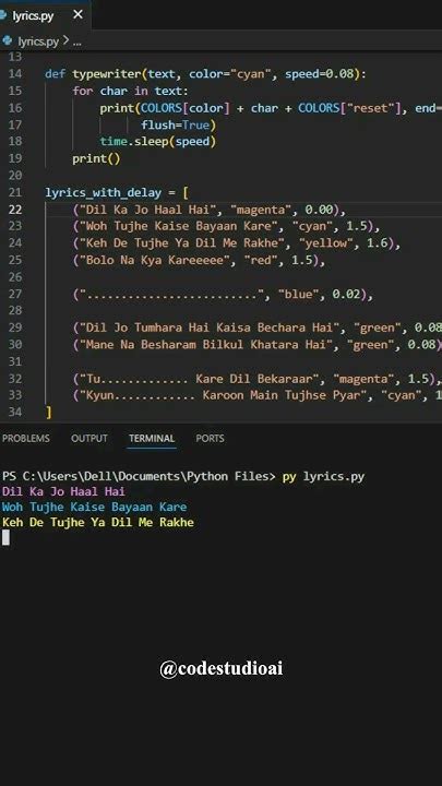 🚀song Lyrics Using Pythontypewriter Effect Colored Terminal Output