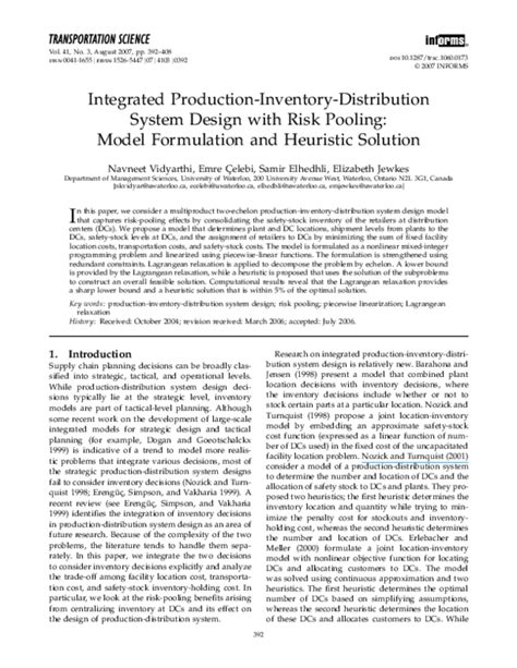 Pdf Integrated Production Inventory Distribution System Design With Risk Pooling Model