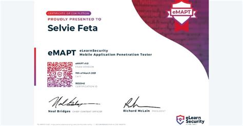 Selvie Feta On Linkedin Emapt Certification Elearnsecurity Mobile