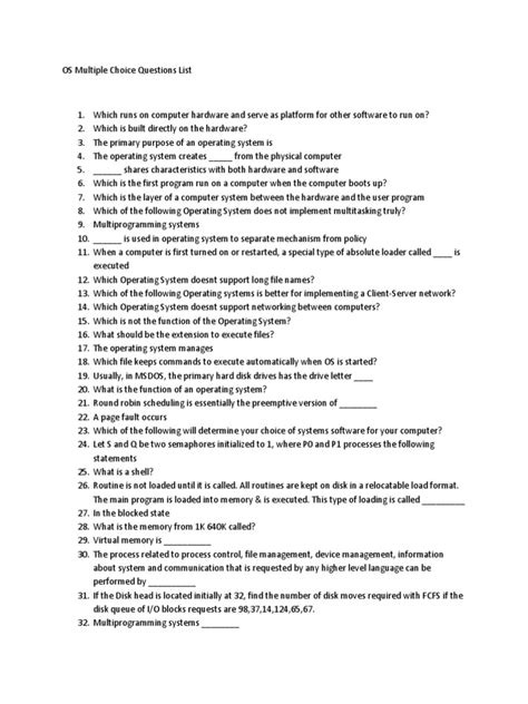 Operating System Mcqs Pdf Process Computing Operating System