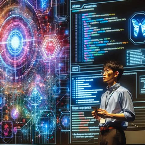 A Man Stands In Front Of A Screen That Says Quot Code Quot Premium Ai