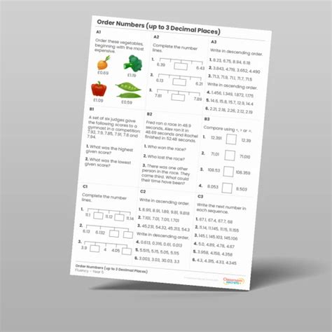 Year 5 Order Numbers Up To 3 Decimal Places Fluency Matrix Resource