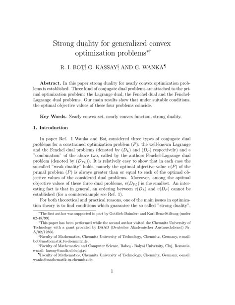 Pdf Strong Duality For Generalized Convex Optimization Problems