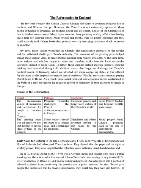 The Reformation In England Pdf Catholic Church Protestantism