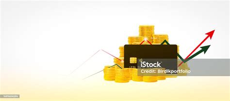 신용 카드의 개념 이미지와 흰색 배경에 화살표가 있는 금화 더미 복사 공간 0명에 대한 스톡 사진 및 기타 이미지 0명 3차원 형태 개념과 주제 Istock