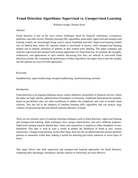 Pdf Fraud Detection Algorithms Supervised Vs Unsupervised Learning