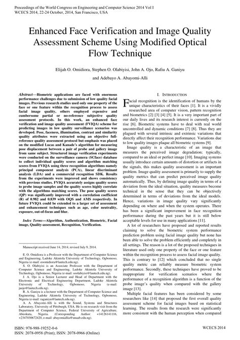 pdf enhanced face verification and image quality assessment scheme using modified optical flow