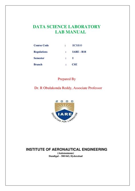Iare Ds Laboratory Lab Manual 0 1 Data Science Laboratory Lab