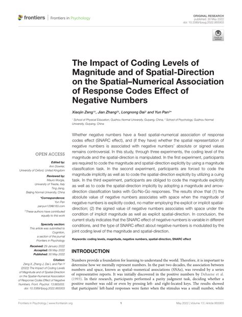 Pdf The Impact Of Coding Levels Of Magnitude And Of Spatial Direction