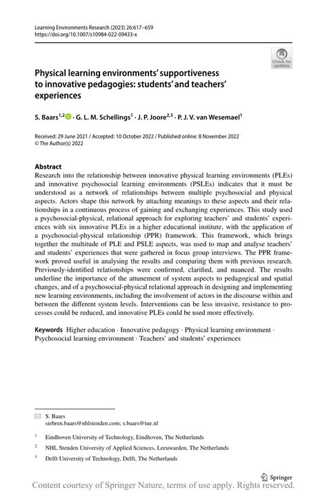 Pdf Physical Learning Environments Supportiveness To Innovative