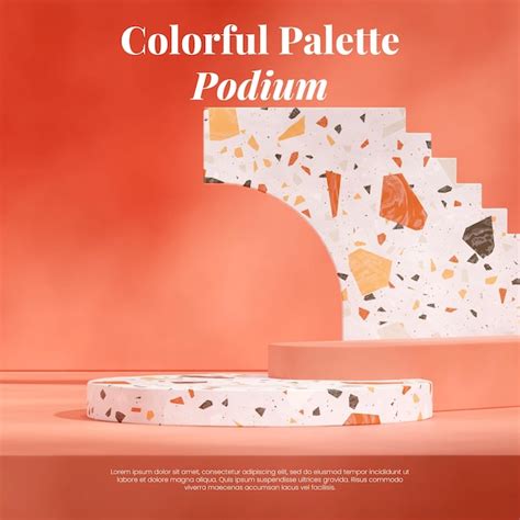 Шаблон макет белый терраццо текстурированный подиум в квадратной красной текстурированной стене