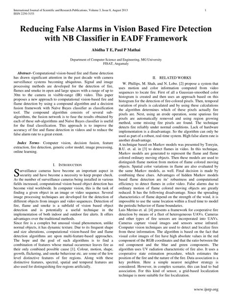 Pdf Reducing False Alarms In Vision Based Fire Detection With Nb