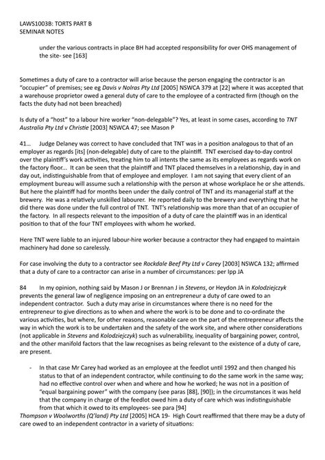 Torts Part B Exam Notes Laws6002b Torts Part B Newcastle Thinkswap