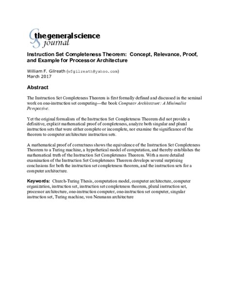 Pdf Instruction Set Completeness Theorem Concept Relevance Proof And Example For Processor