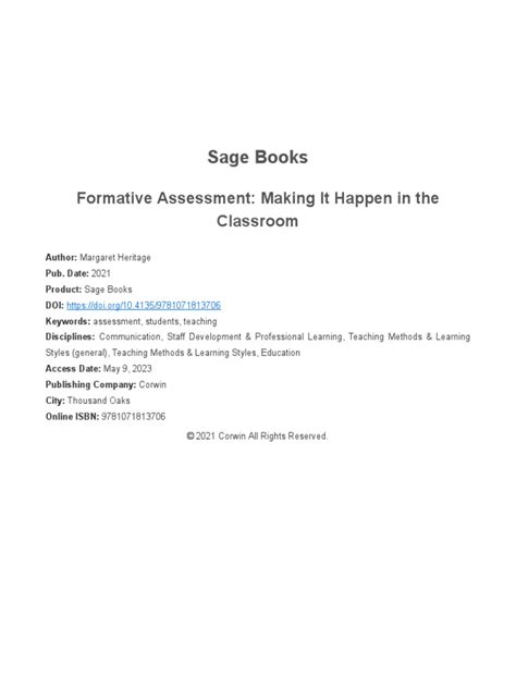 Formative Assessment Making It Happen In The Classroom Pdf Learning Teachers