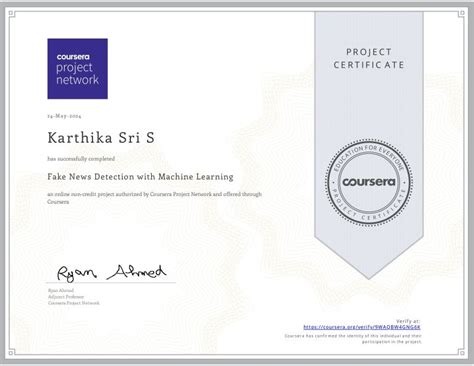 completed fake news detection project on coursera karthika sri