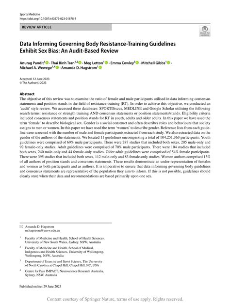 Pdf Data Informing Governing Body Resistance Training Guidelines Exhibit Sex Bias An Audit