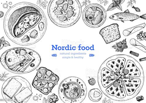 Scandinavian Cuisine Top View Frame Smorgasbord Illustration A Set Of