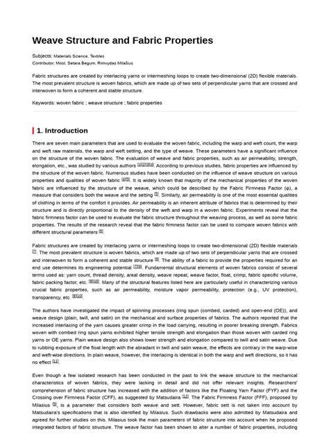 Weave Structure And Fabric Properties 2 Pdf Textiles Weaving