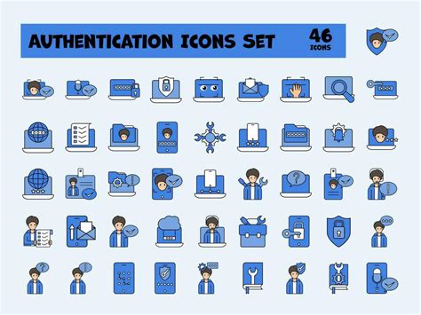 Blue And White Authentication Fat Icon Set In Flat Style 24482261
