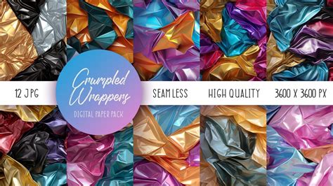 Crumpled Wrappers Seamless Digital Paper Glossy Wrappers Repeating Pattern Cellophane Wrinkled