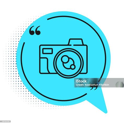 흰색 배경에 격리 된 검은 줄 사진 카메라 아이콘 포토 카메라 아이콘입니다 파란색 음성 버블 기호입니다 벡터 갇힌에 대한 스톡 벡터 아트 및 기타 이미지 Istock