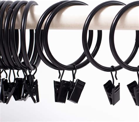 Zoenhou 100 Pcs 2 Inch Black Curtain Rings With Clips