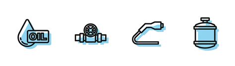 설정 라인 전기 케이블 플러그 충전 오일 드롭 금속 파이프 및 밸브 및 프로판 가스 탱크 아이콘 벡터 가연성에 대한 스톡 벡터 아트 및 기타 이미지 Istock