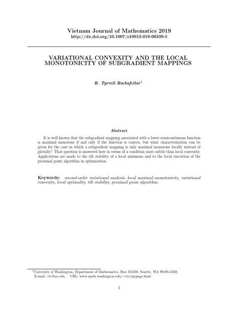 2019rockafellarvariational Convexity And The Local Monotonicity Of Subgradient Mappings Pdf