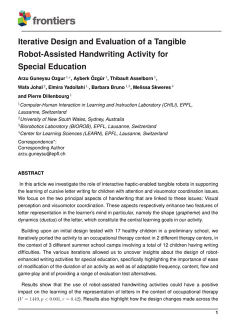 Pdf Iterative Design And Evaluation Of A Tangible Robot Assisted Handwriting Activity For