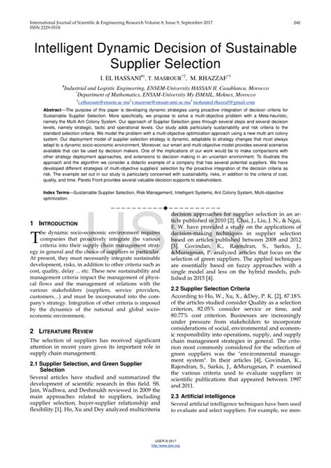 Pdf Intelligent Dynamic Decision Of Sustainable Supplier Selection