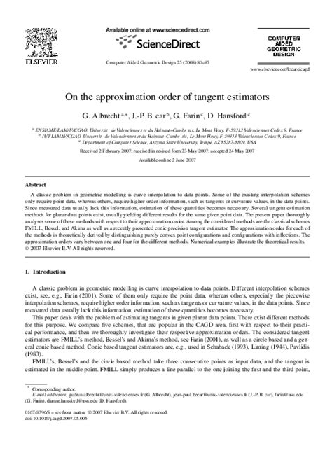 Pdf On The Approximation Order Of Tangent Estimators