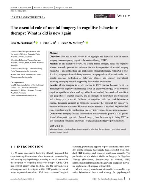 Pdf The Essential Role Of Mental Imagery In Cognitive Behaviour