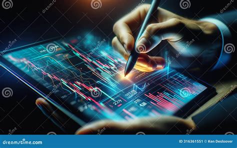 interactive data analysis on a high tech device stock image image of