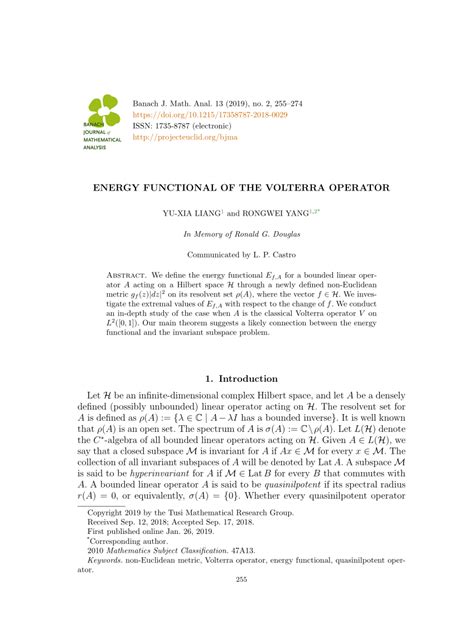 PDF Energy Functional Of The Volterra Operator