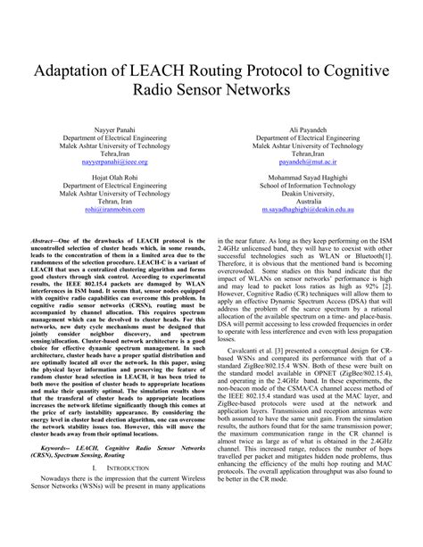 Pdf Adaptation Of Leach Routing Protocol To Cognitive Radio Sensor