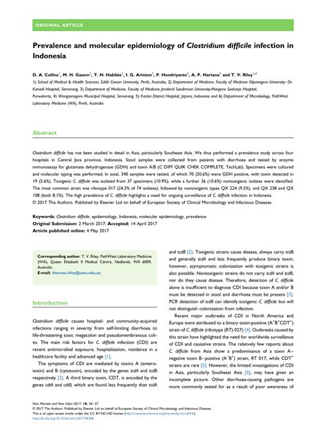 Pdf Prevalence And Molecular Epidemiology Of Clostridium Difficile Infection In Indonesia