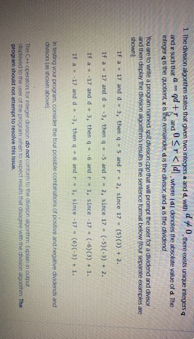Solved 1 The Division Algorithm States That Given Two Chegg Com